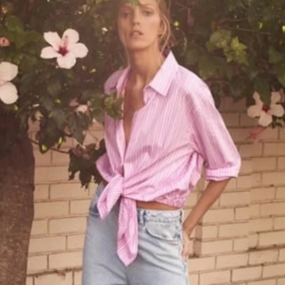 Zara | Tops | Nwt Zara Poplin Blush Pink Striped Fitted Button Down Shirt Top | Poshmark